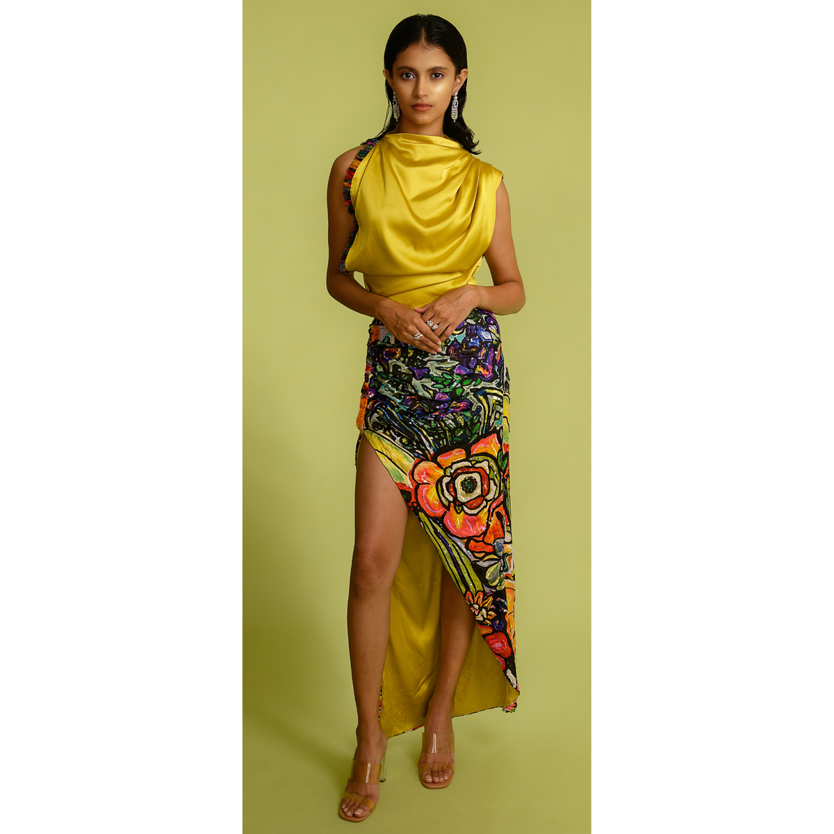 Draped Yellow Silk Top with Frays – Salita Nanda